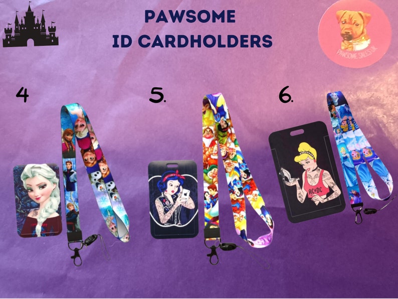 Disney ID Card Holders and Lanyard Ariel Elsa Cinderella - Etsy UK