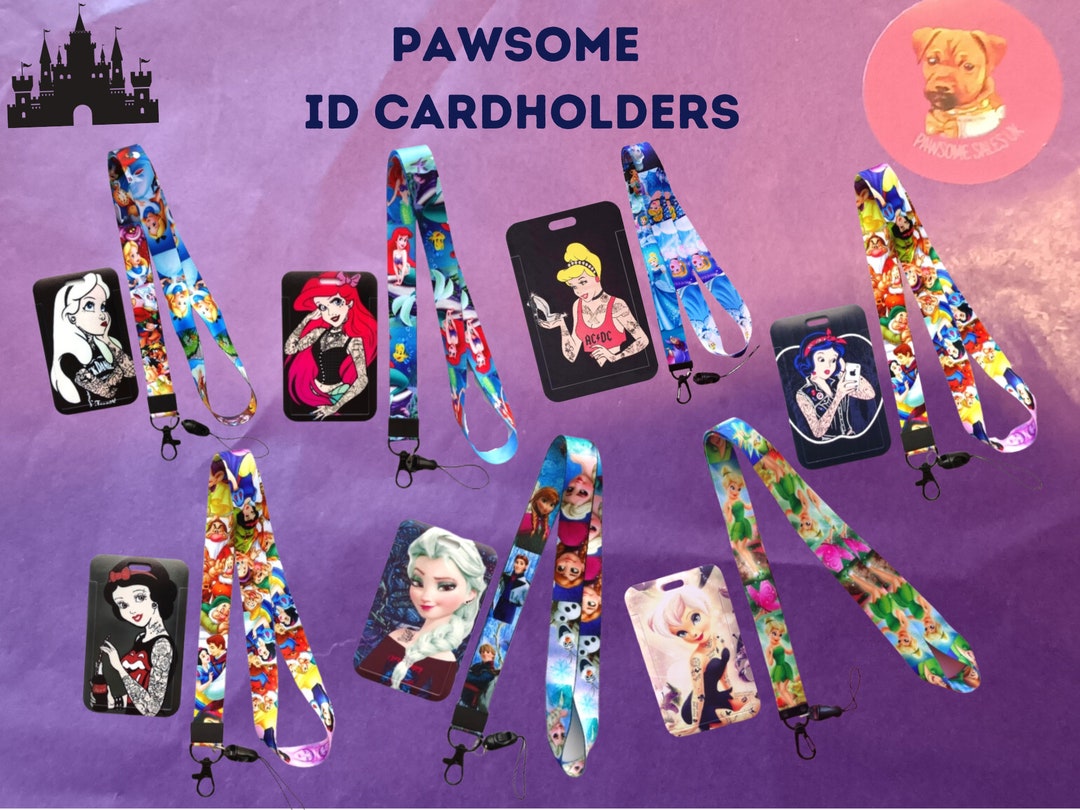 Disney ID Card Holders and Lanyard Ariel Elsa Cinderella Tinkerbell ...