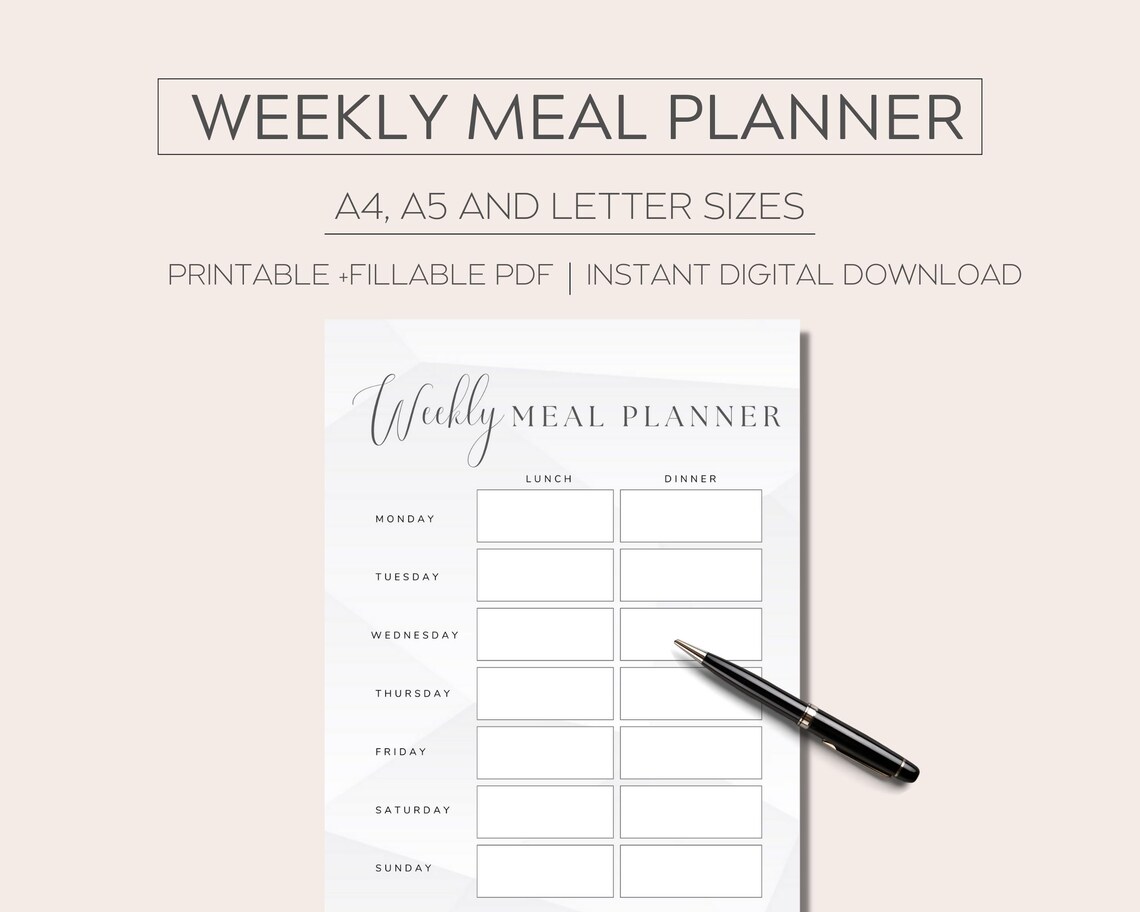 Digital Weekly Meal Planner,meal Prep,food Diary,pdf Food Planner,meals ...