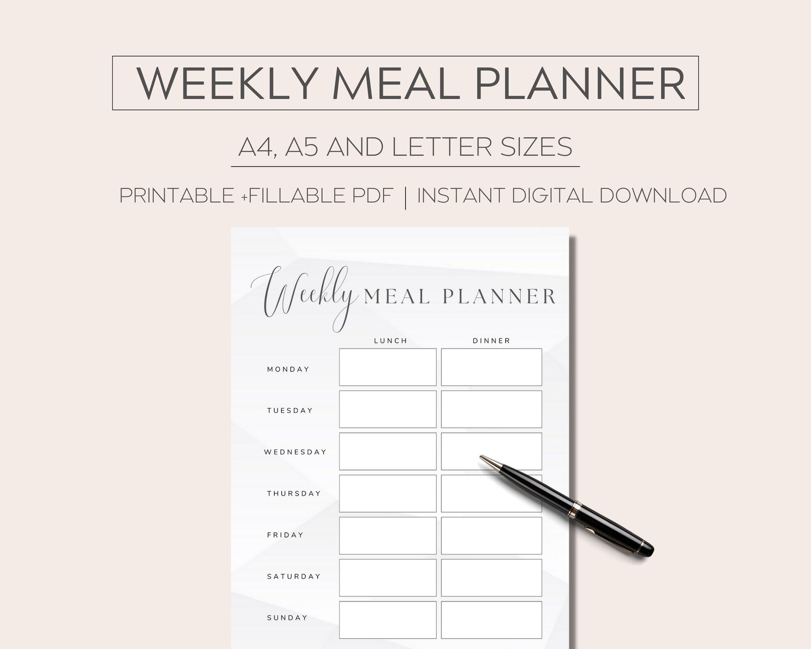 Digital Weekly Meal Planner,meal Prep,food Diary,pdf Food Planner,meals ...
