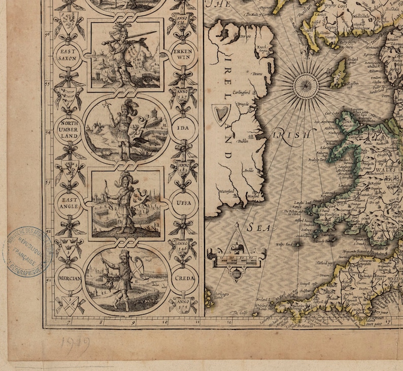 Rare Old Viking Map of England, Wales & Scotland in 1611- Anglo-saxon ...