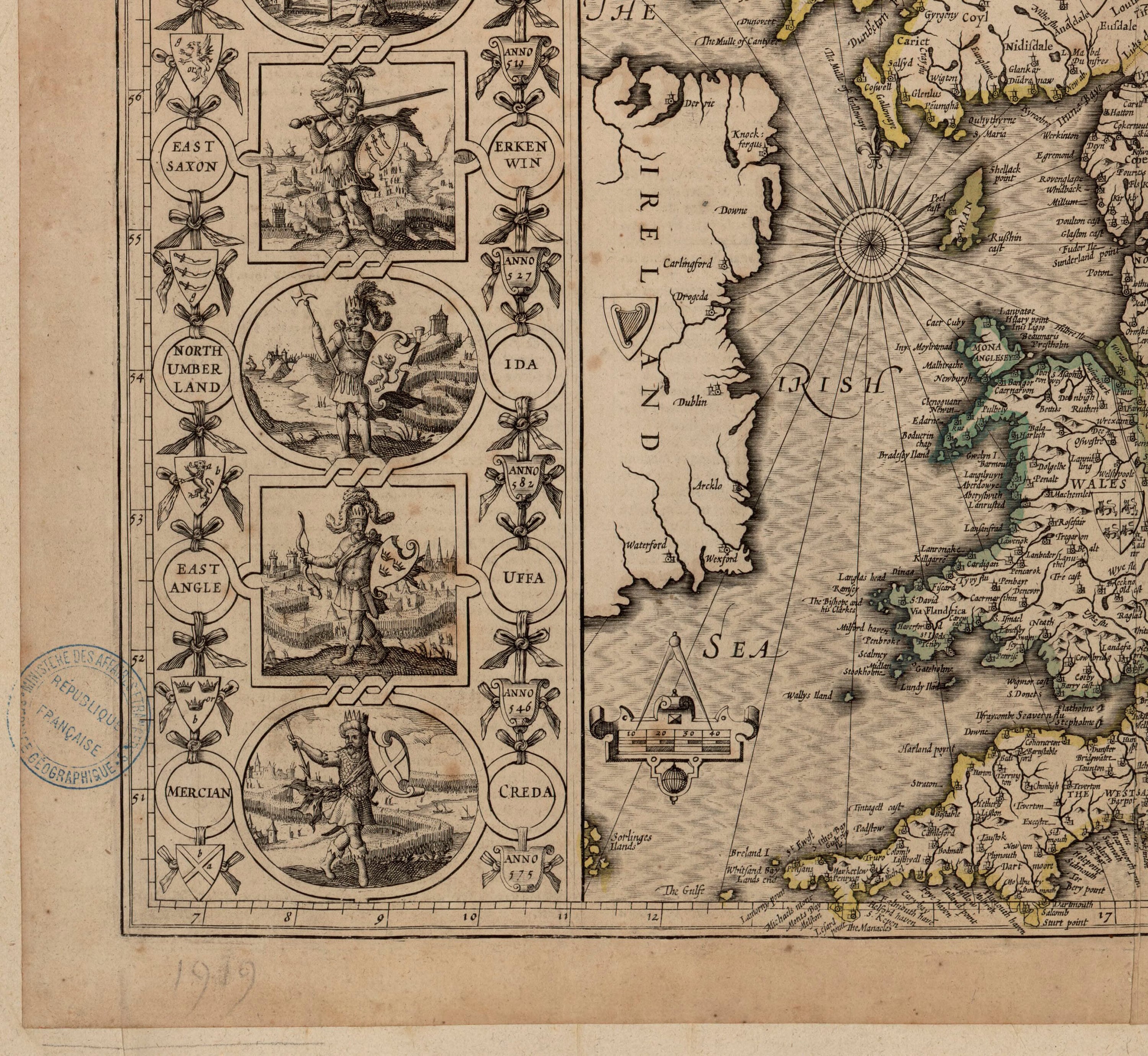 Rare Old Viking Map of England, Wales & Scotland in 1611 Anglo-saxon ...
