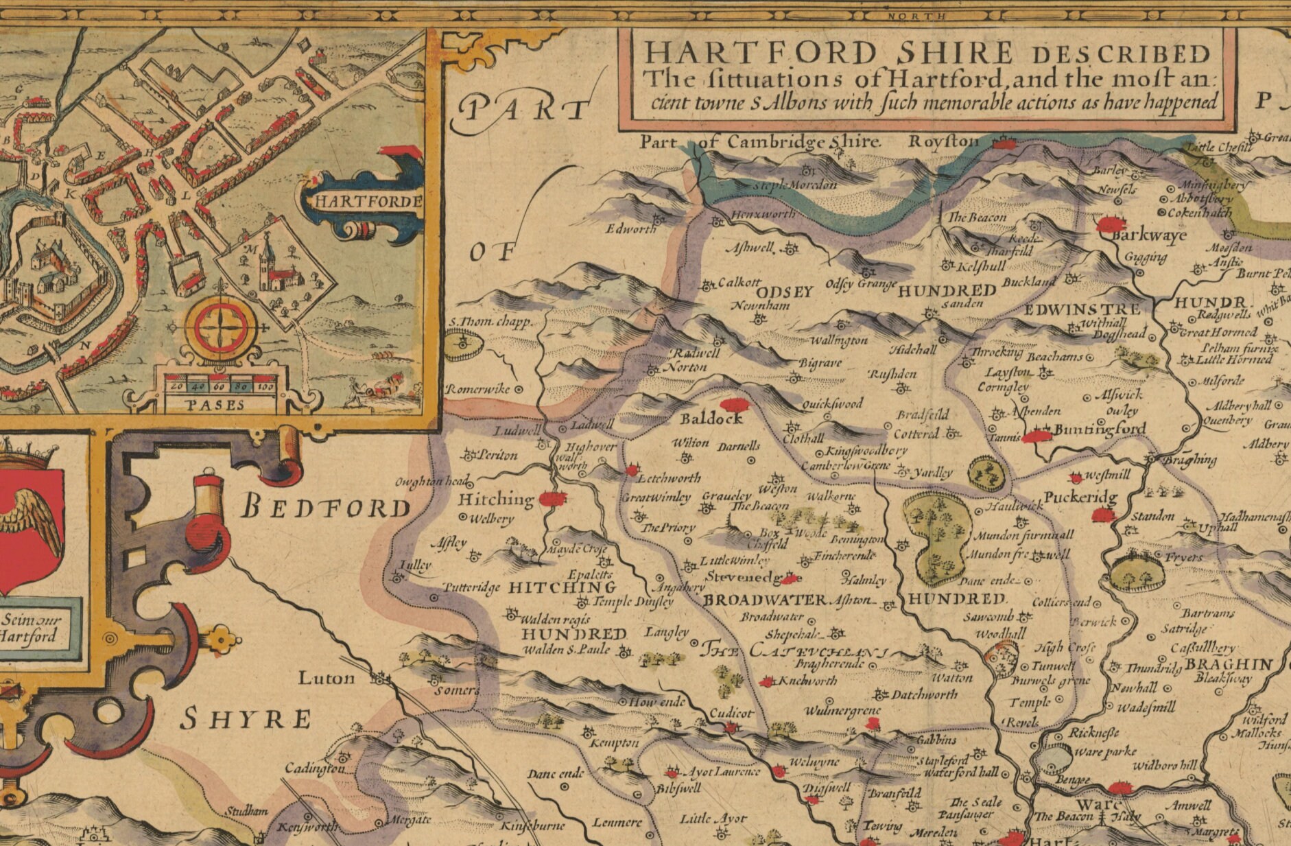 Old Map of Hertfordshire, 1611, John Speed - Stevenage, St Albans ...