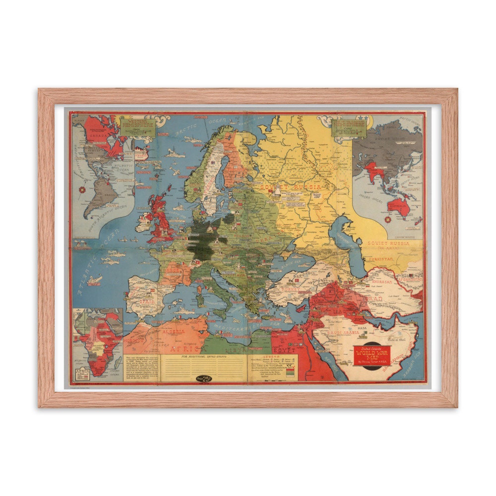 Old World War 2 Map, 1942 by Stanley Turner dated Events WW2 History ...