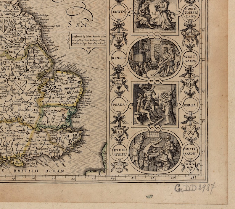Rare Old Viking Map of England, Wales & Scotland in 1611- Anglo-saxon ...