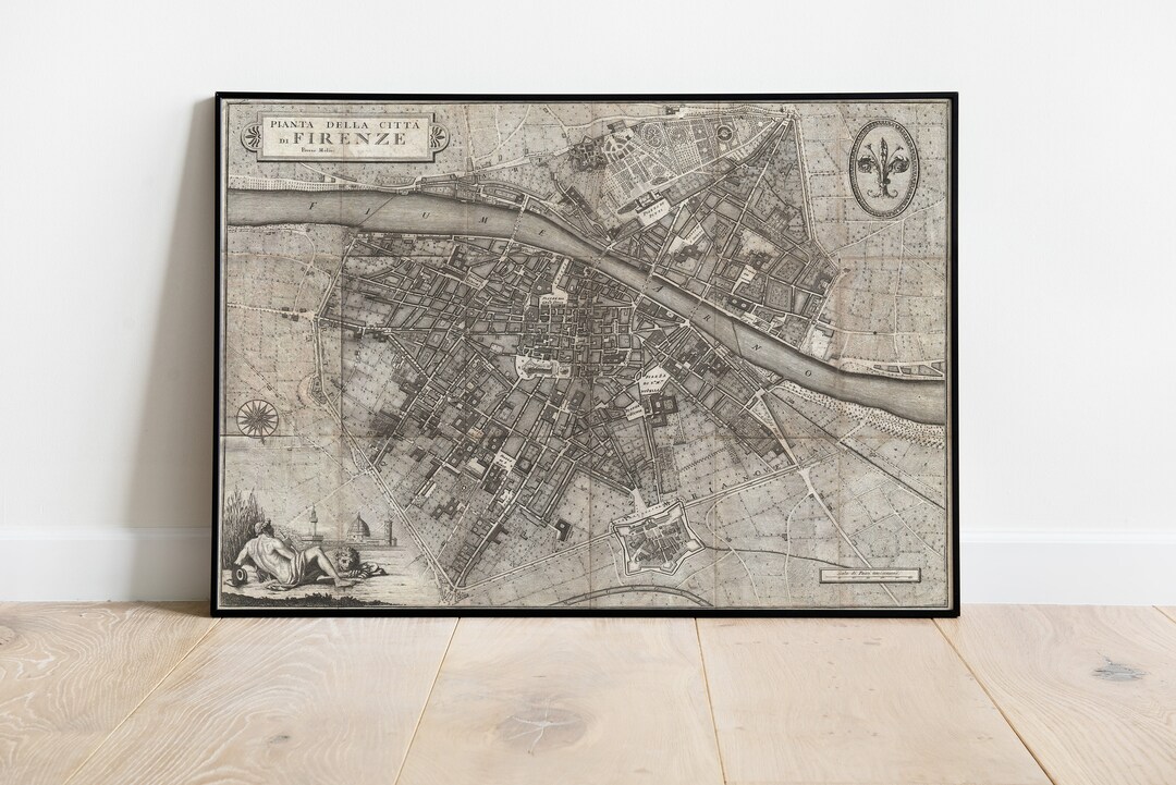 Old Map of Florence Italy 1847 Florence Map up to 42x56" (107x143cm ...