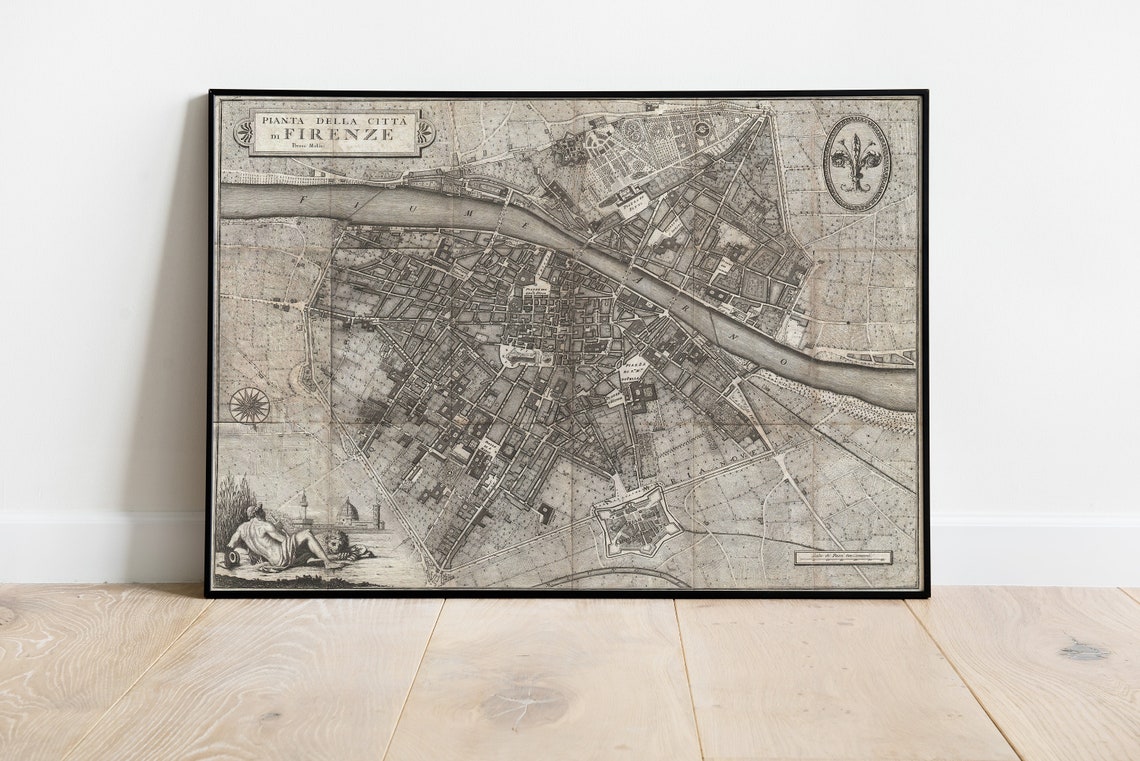 Old Map of Florence Italy 1847 Florence Map up to 42x56" (107x143cm ...