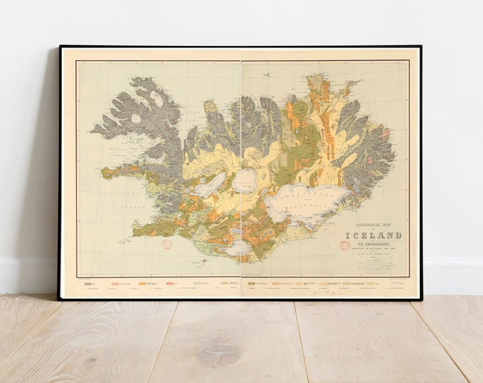 Old Map of Iceland Islandia 1898 Geological Map, AM34 - Etsy