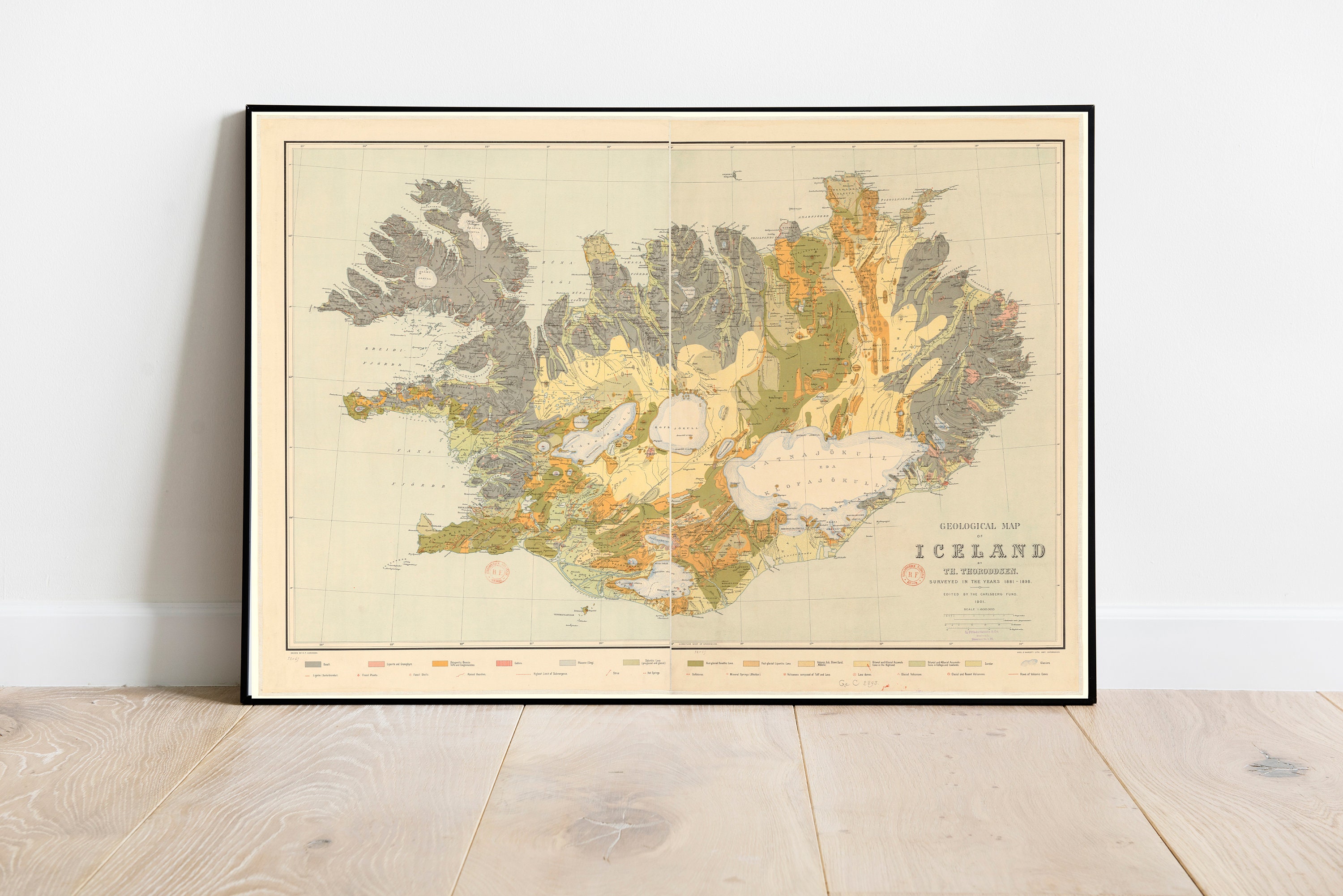 Old Map of Iceland Islandia 1898 Geological Map Vintage Map | Vintage ...