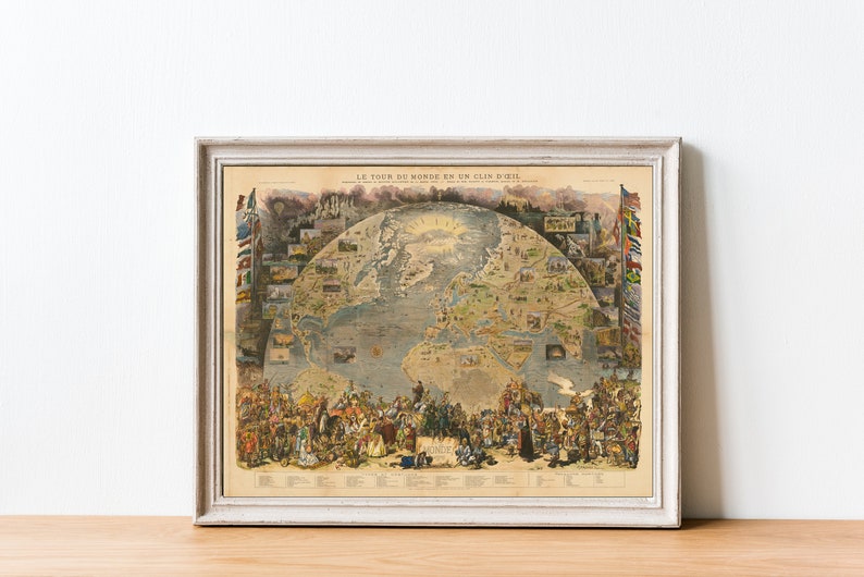 Old World Map, 1876 a Tour of the World From Le Monde 19th Century ...