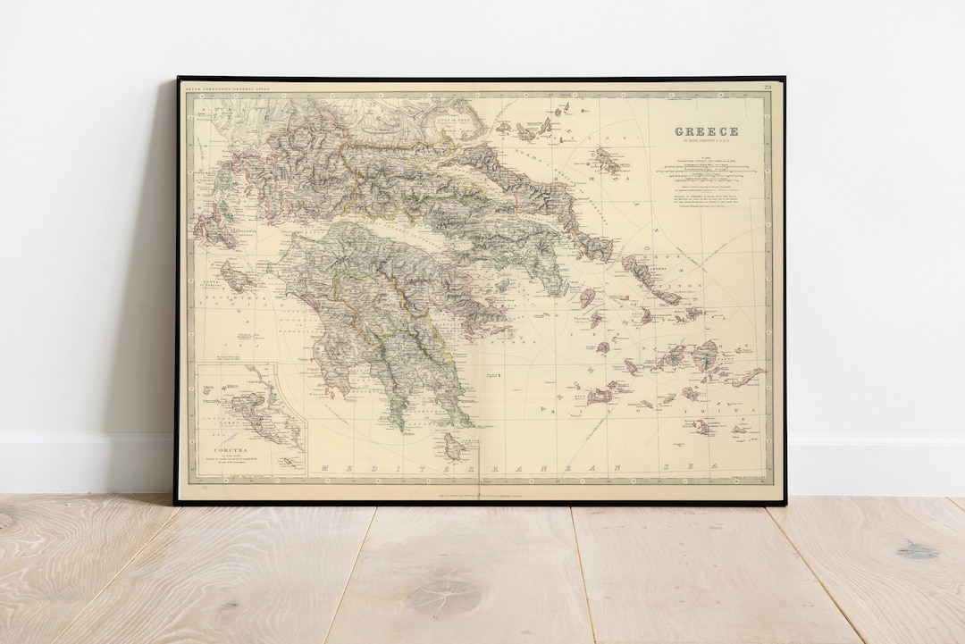 Greece Map Wall Print| 1879 Greece Map| Poster Print| Canvas Print Wall ...