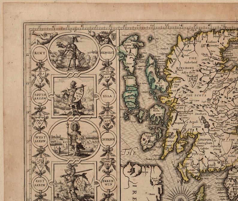 Rare Old Viking Map of England, Wales & Scotland in 1611 Anglo-saxon ...