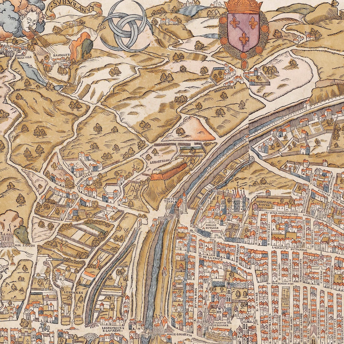 Old Map of Paris 1550 France Vintage Paris Plan | Vintage Poster Wall ...