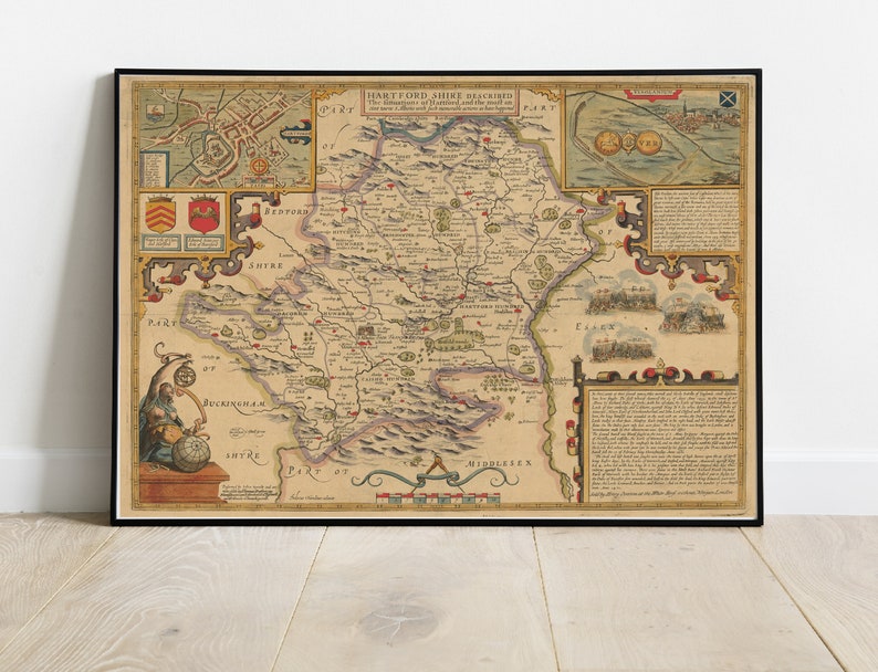 Old Map of Hertfordshire, 1611, John Speed - Stevenage, St Albans ...