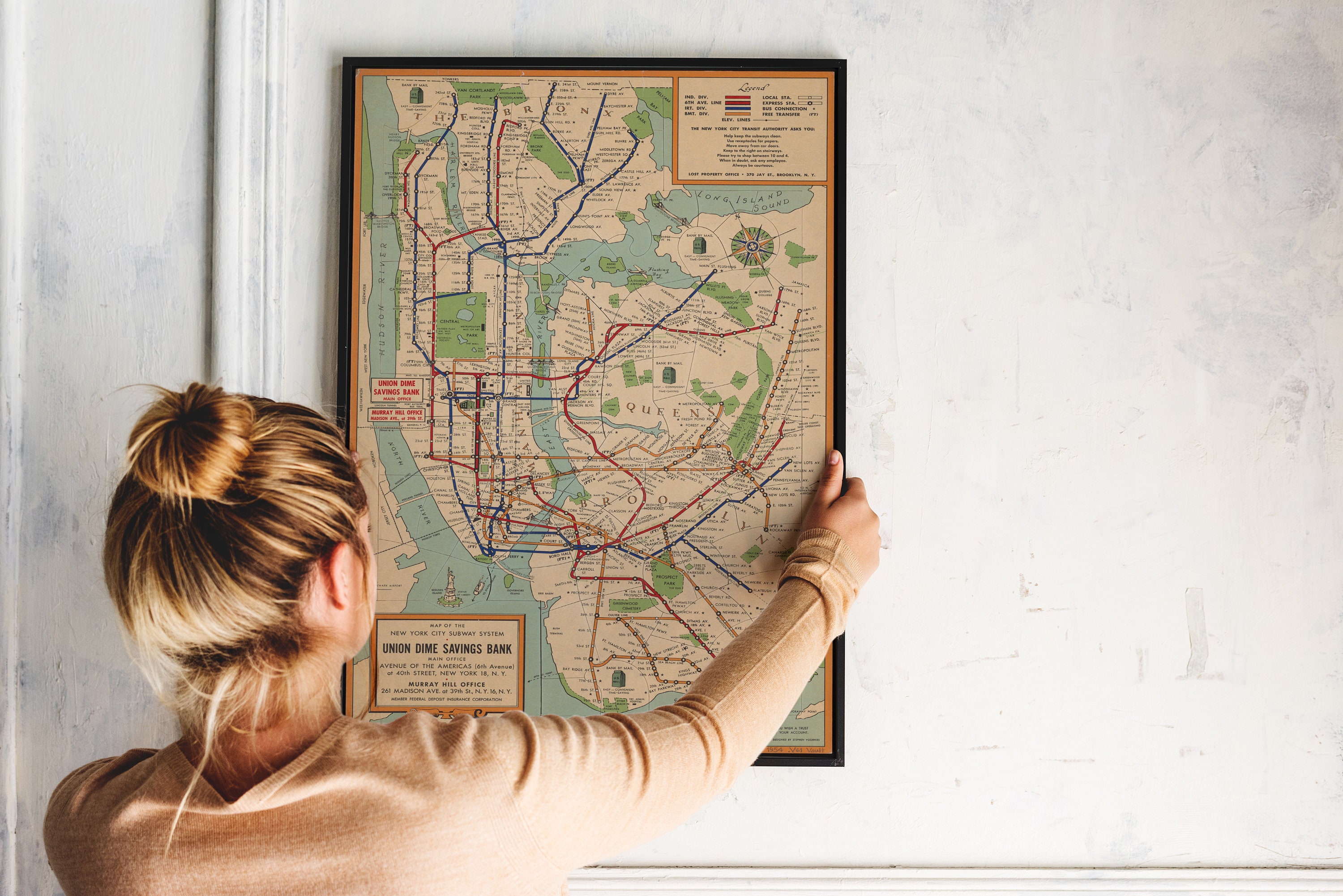 Old Map of New York City Subway System, 1954 Vintage Subway Map ...