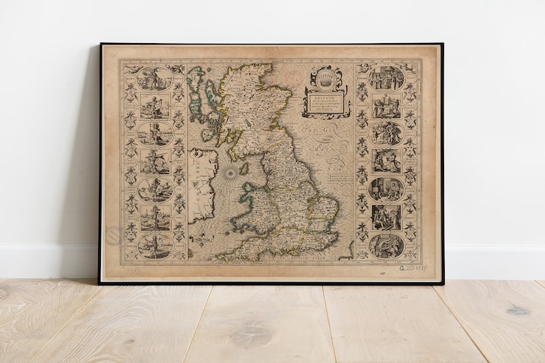 Rare Old Viking Map of England, Wales & Scotland in 1611- Anglo-saxon ...