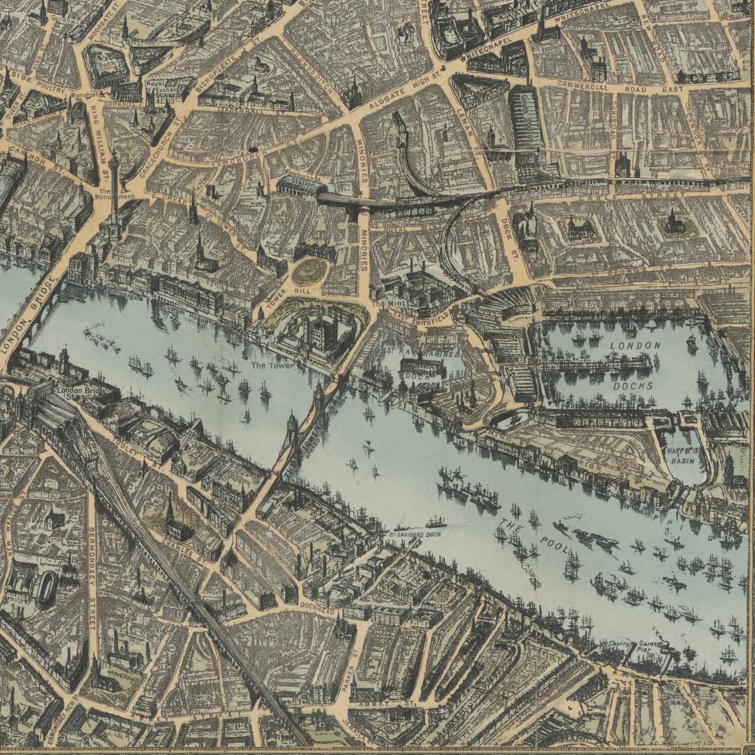 Old Map of London 1892 Birdseye View London Vintage Map | Vintage ...