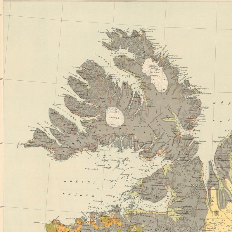 Old Map of Iceland Islandia 1898 Geological Map Vintage Map | Vintage ...