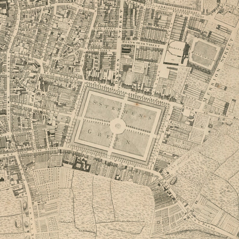 Old Map of Dublin, Ireland in 1756 by John Rocque - Large City Wall ...