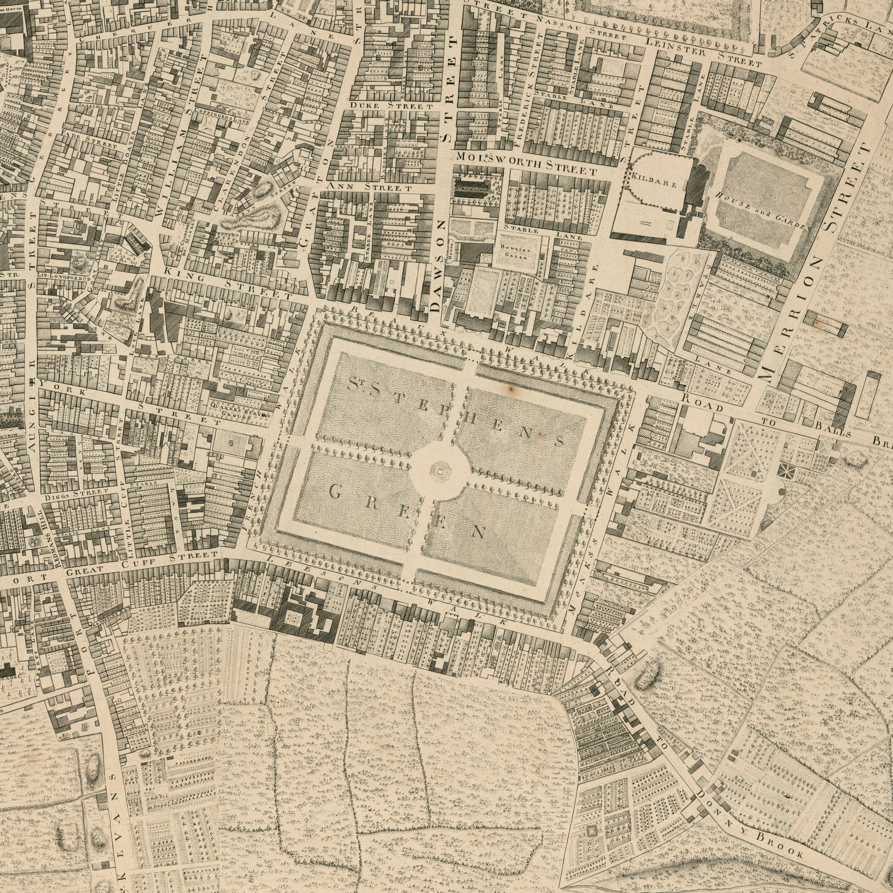 Old Map of Dublin, Ireland in 1756 by John Rocque - Large City Wall ...