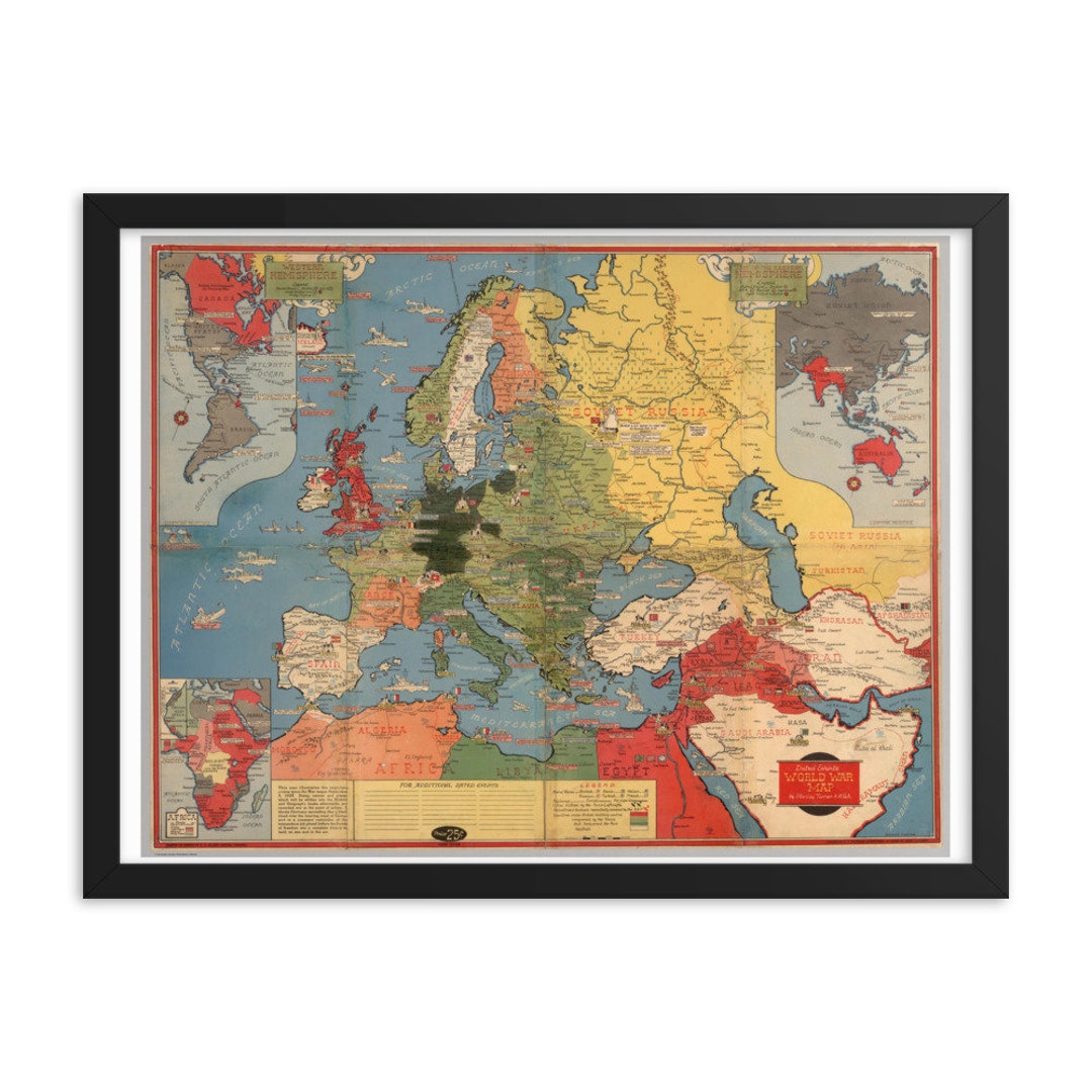 Old World War 2 Map, 1942 by Stanley Turner - "dated Events" WW2 ...