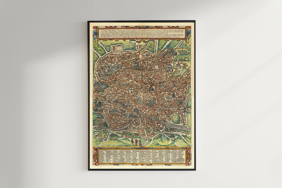 Old Map of Rome, 1588 by Georg Braun - Forum, Pantheon, Circus Maximus ...