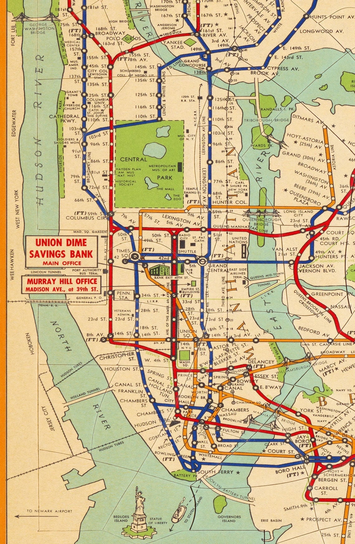 Old Map of New York City Subway System, 1954 Vintage Subway Map ...