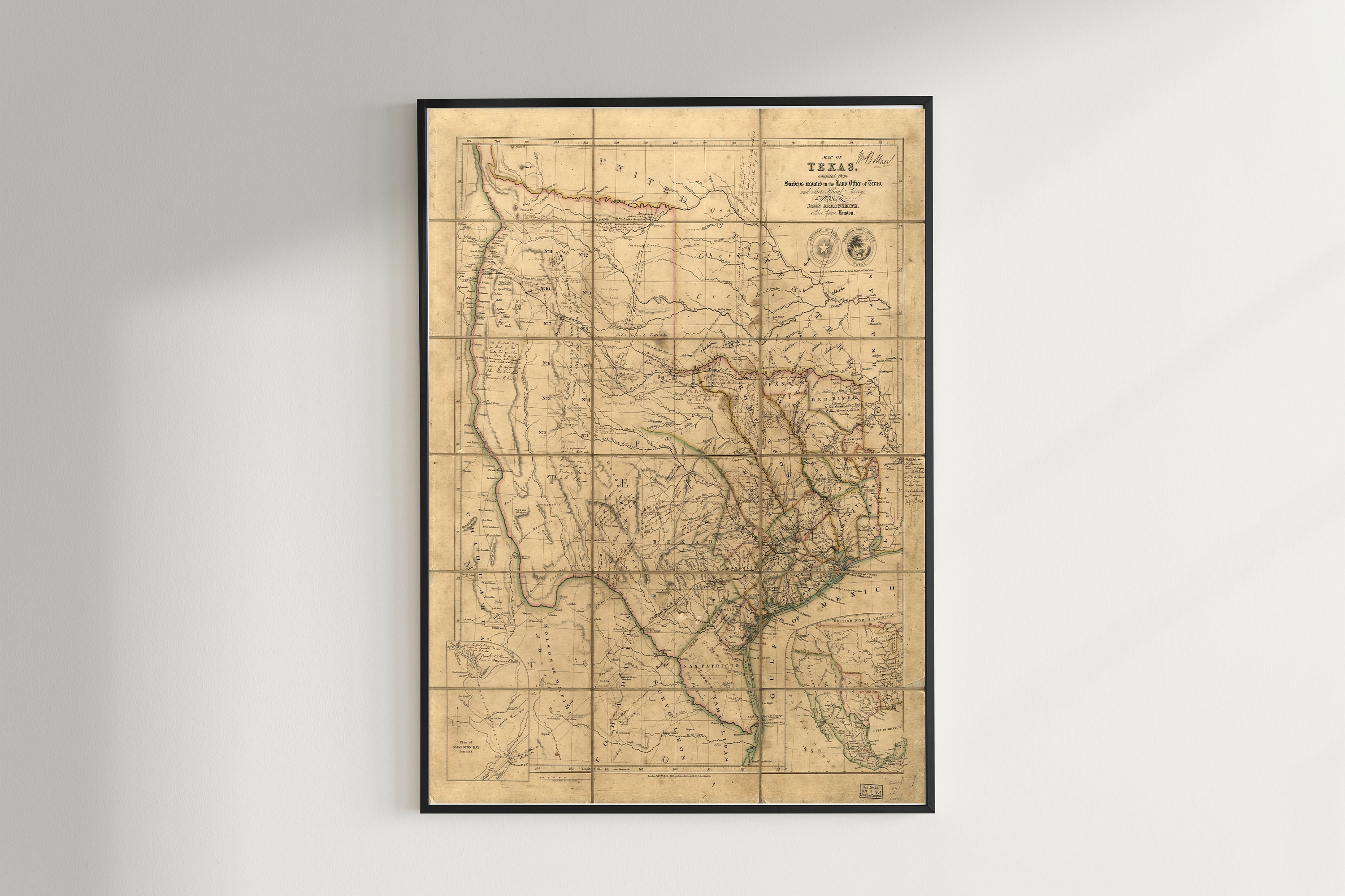 Old Texas Wall Map 1841 Historical Texas Map Antique Decorator Style ...