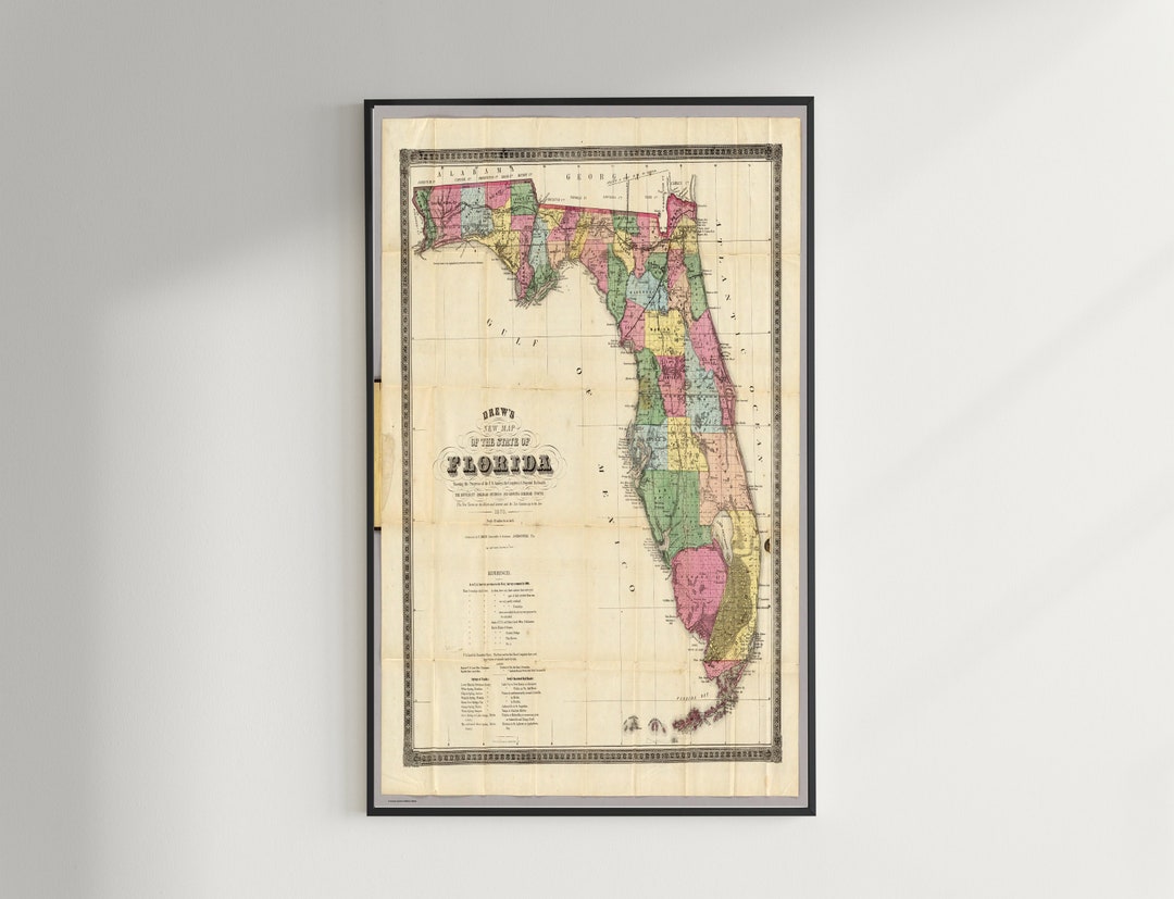 Map: 1874 Map Drew's New Map of the State of Florida - Etsy