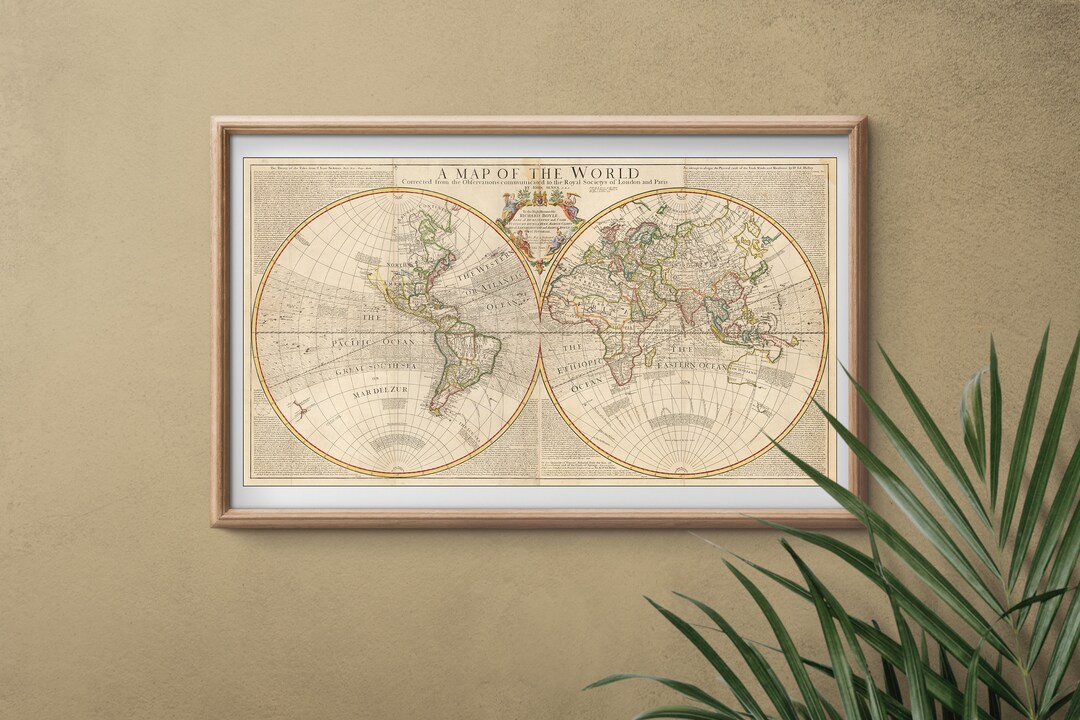 Rare Old World Map From 1711 by John Senex - Colour Vintage Wall Chart ...