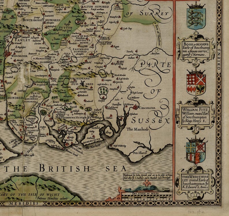 Old Map of Hampshire 1611 by John Speed Winchester - Etsy