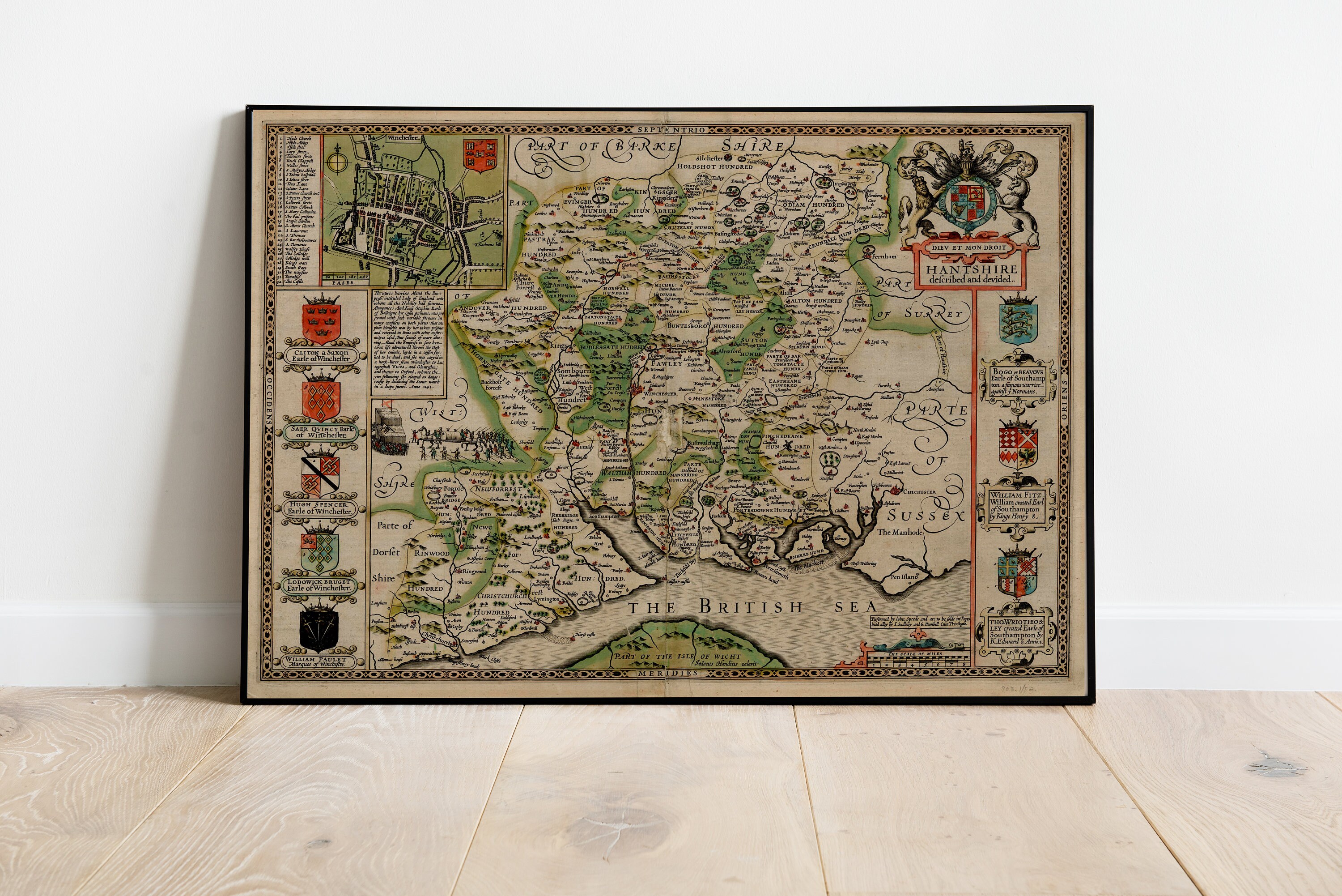 Old Map of Hampshire, 1611 by John Speed - Winchester, Portsmouth ...