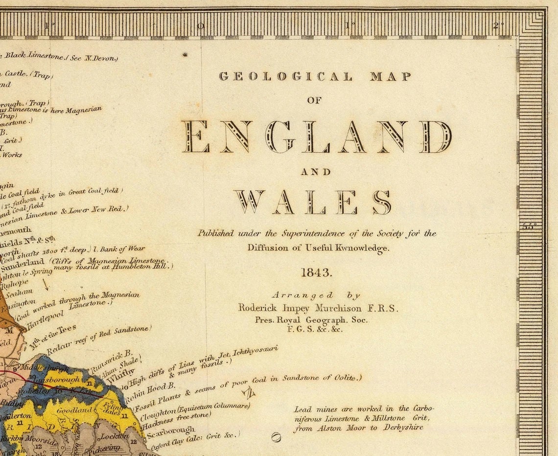 Old Geological Map of England & Wales, 1843 by Murchison - Britain, UK ...