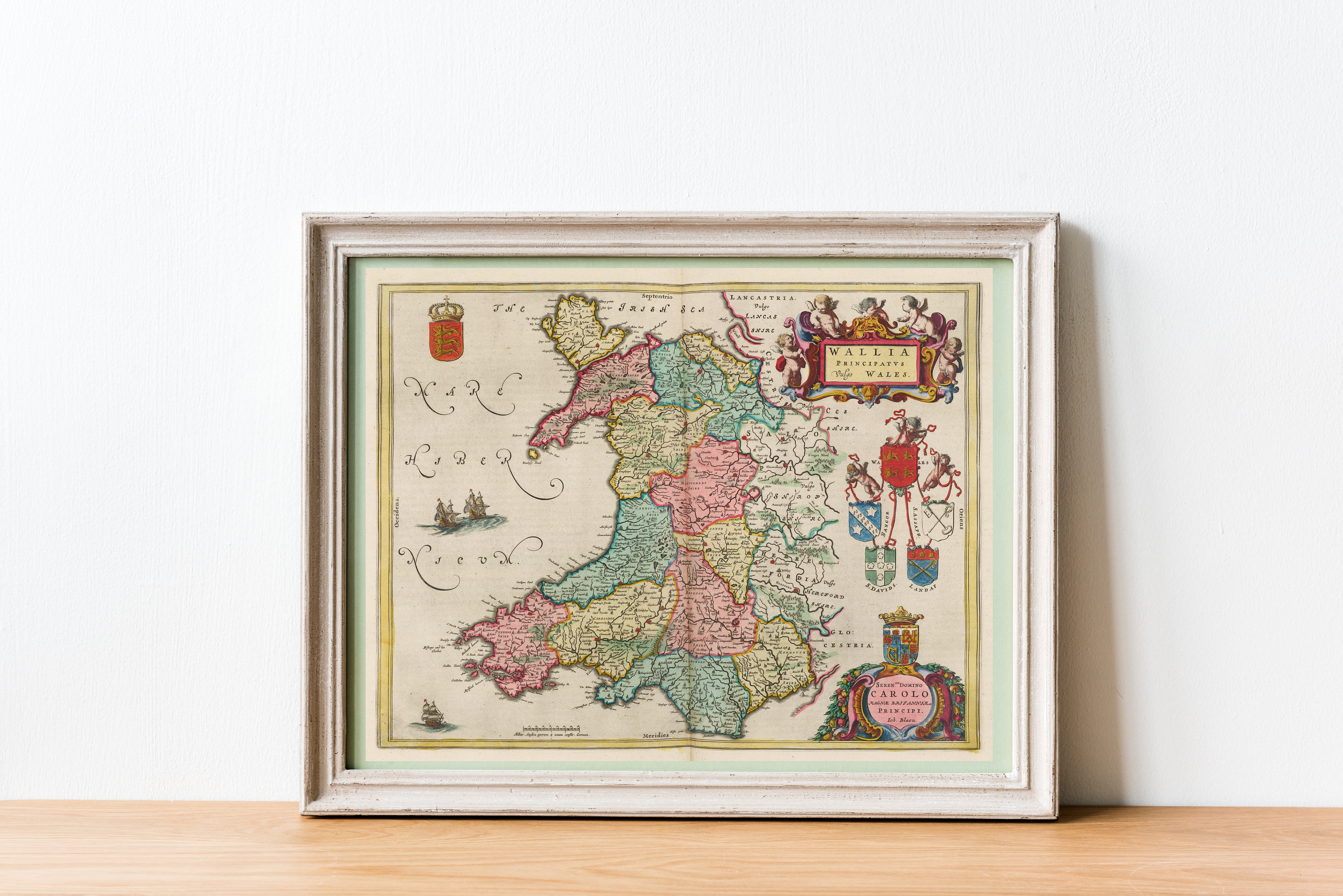 Rare Old Map of Wales, Cymru by Joan Blaeu 1645 - Ancient Country Wall ...
