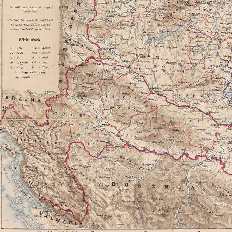 Vintage Map of Hungary, Old Hungary Map, Hungary Poster Map, Hungary ...