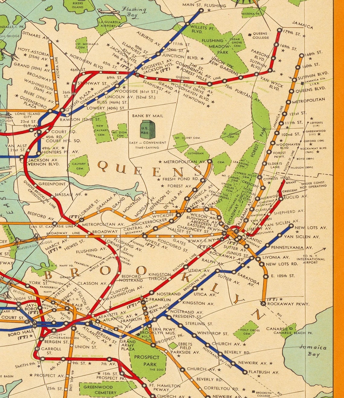 Old Map of New York City Subway System, 1954 Vintage Subway Map ...