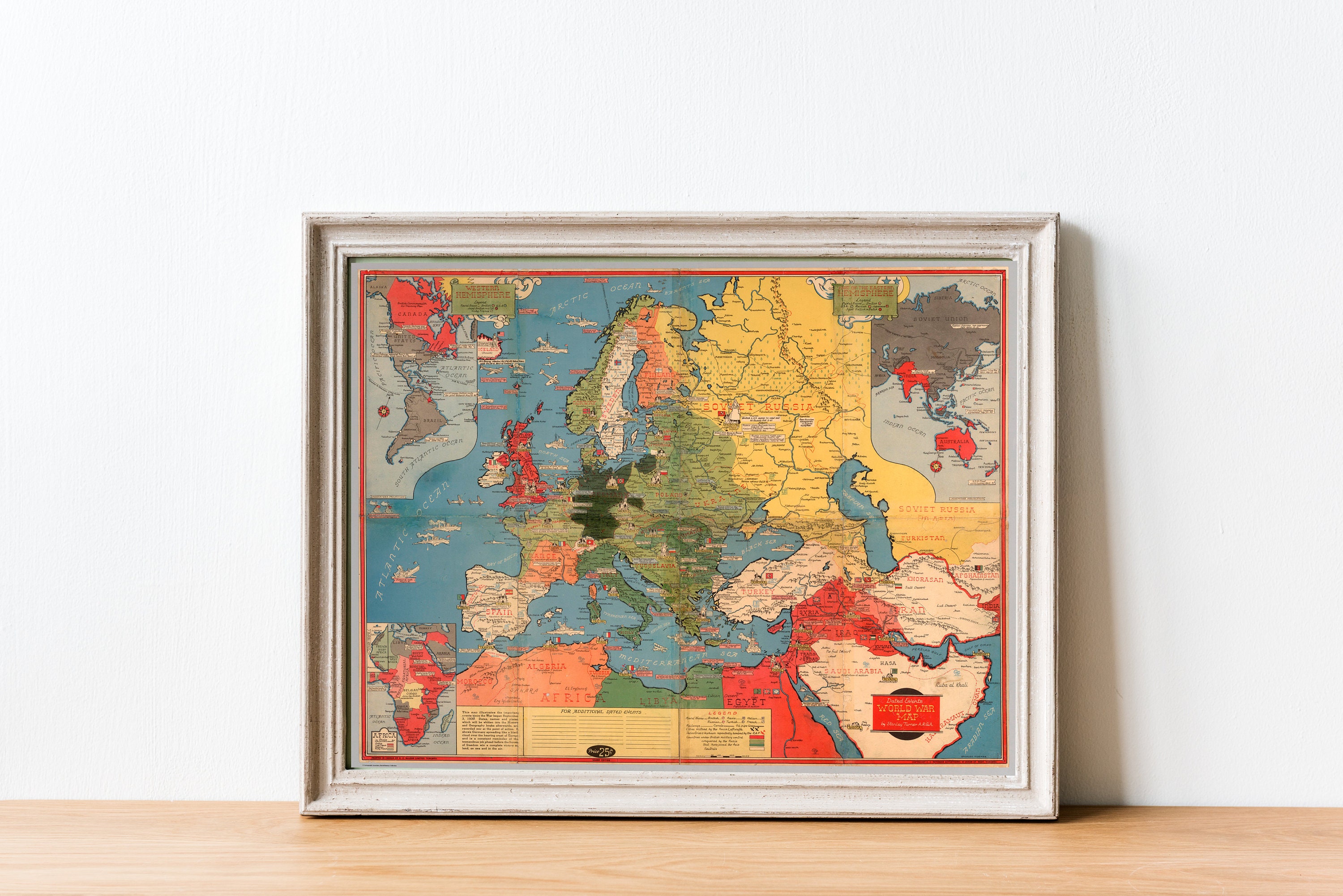 Old World War 2 Map, 1942 by Stanley Turner - "dated Events" WW2 ...