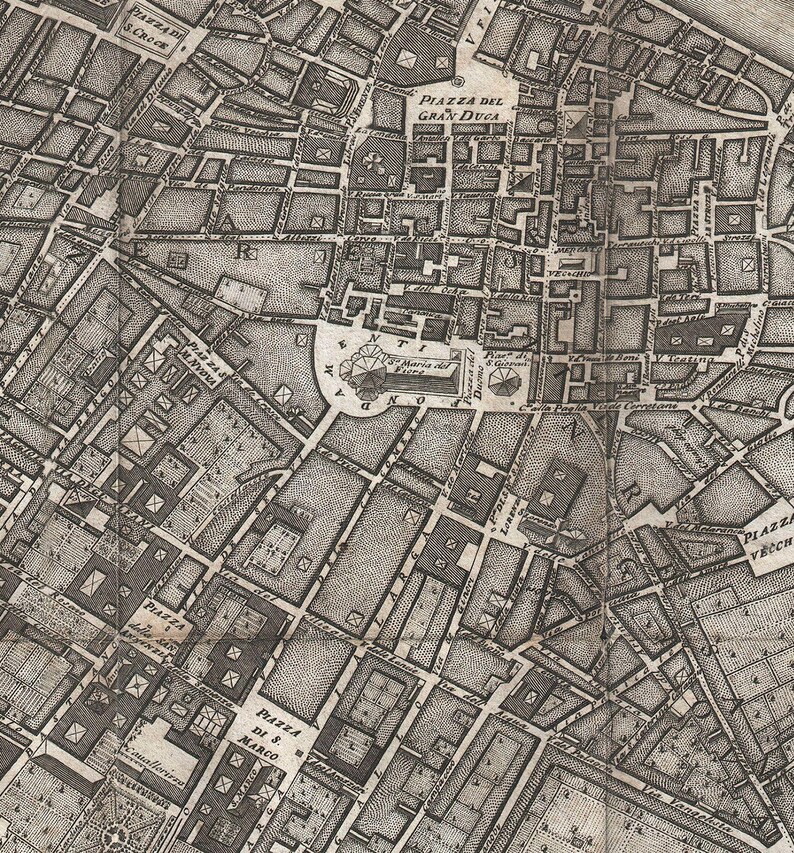 Old Map of Florence Italy 1847 Florence Map up to 42x56" (107x143cm ...