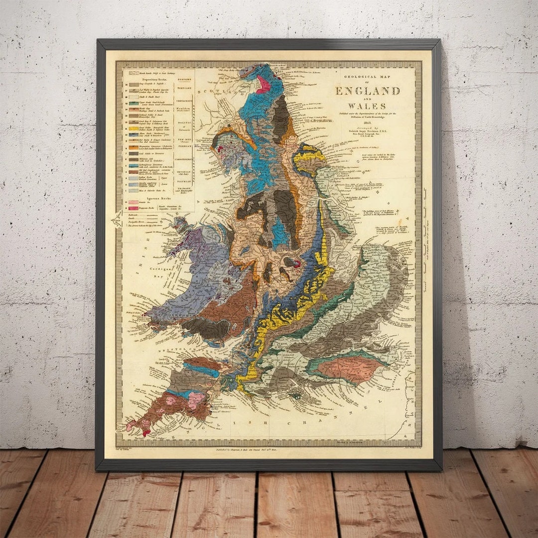 Old Geological Map of England & Wales, 1843 by Murchison - Britain, UK ...