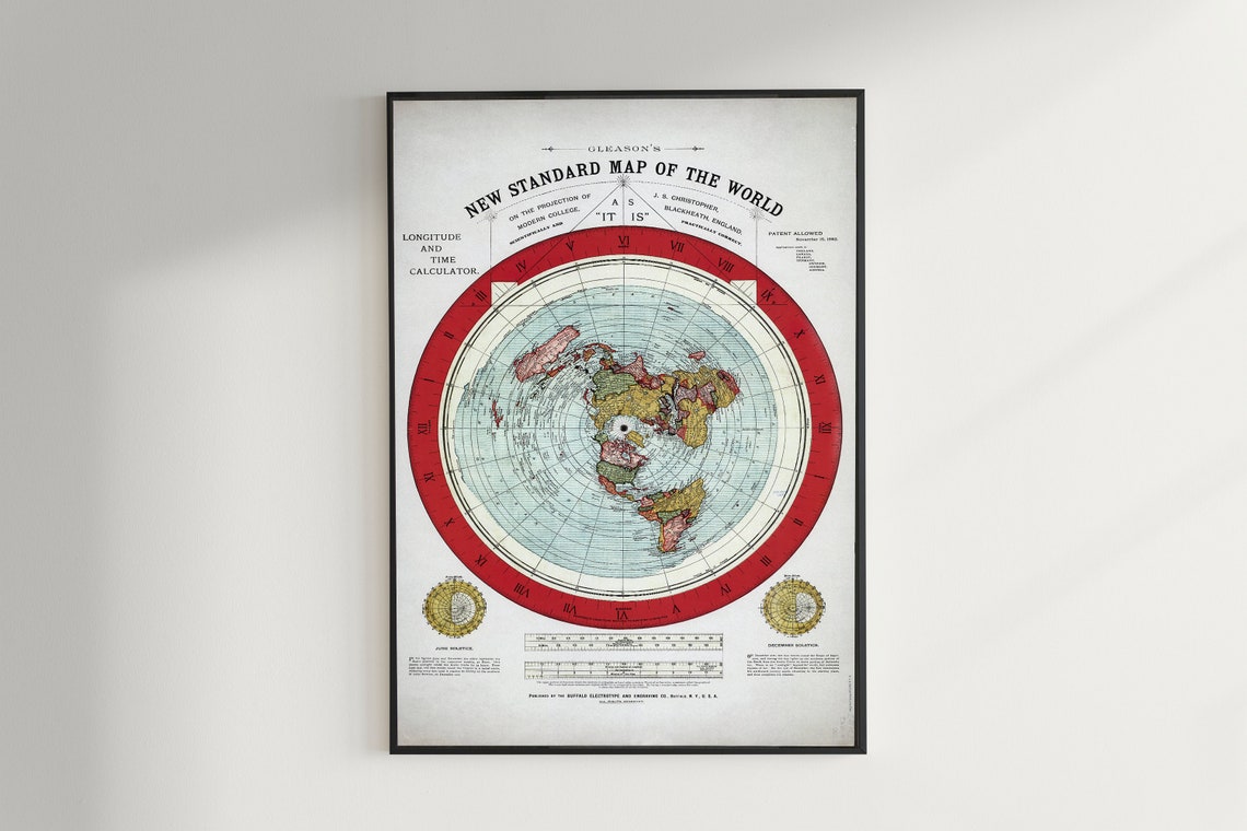 Flat Earth Gleason Map RESTORED EDITION Old Map, Large Map, Antique Decor, Oversize Map Print ...