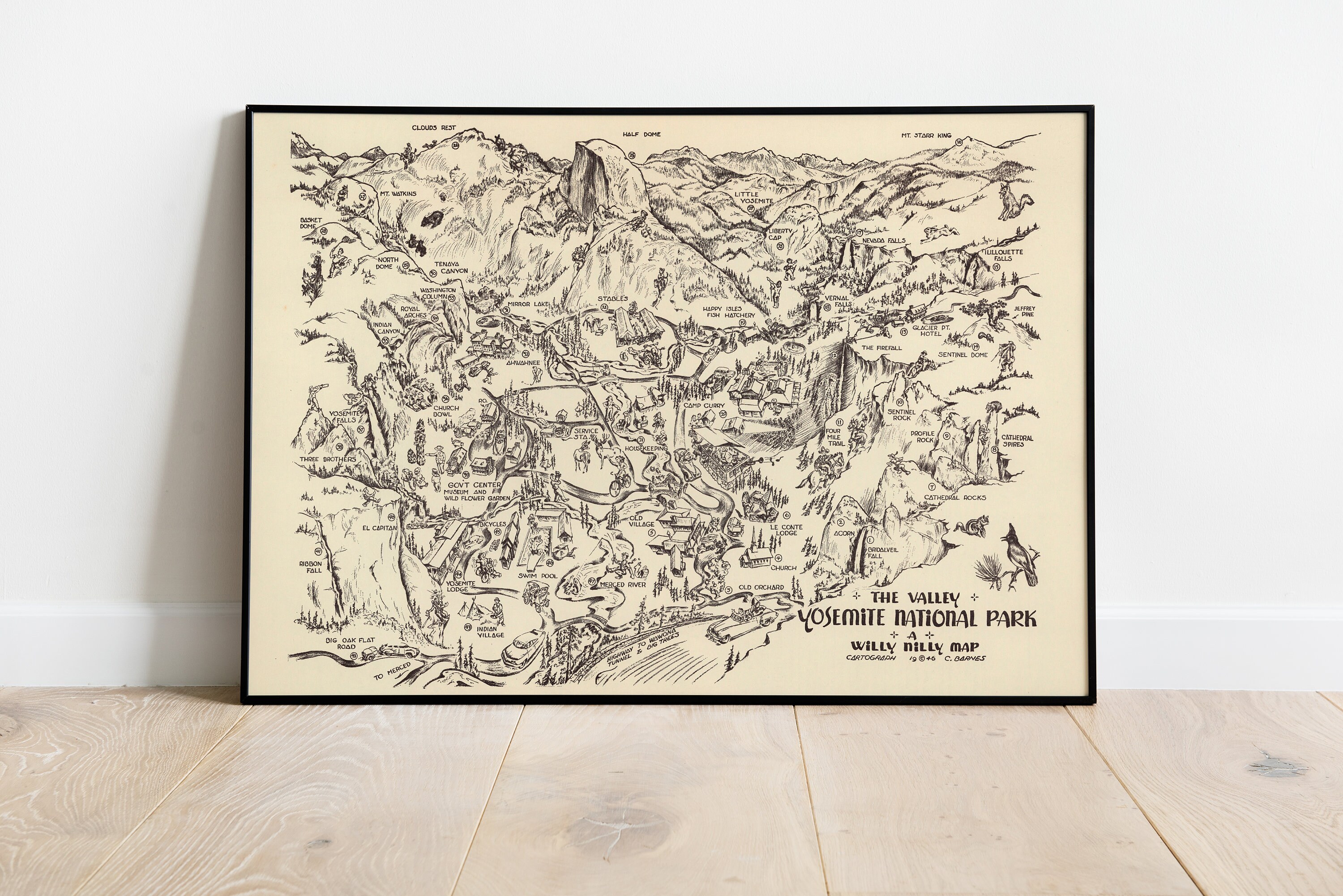 Vintage Map of Yosemite, Yosemite Pictorial Map, Vintage Map Print, Old ...