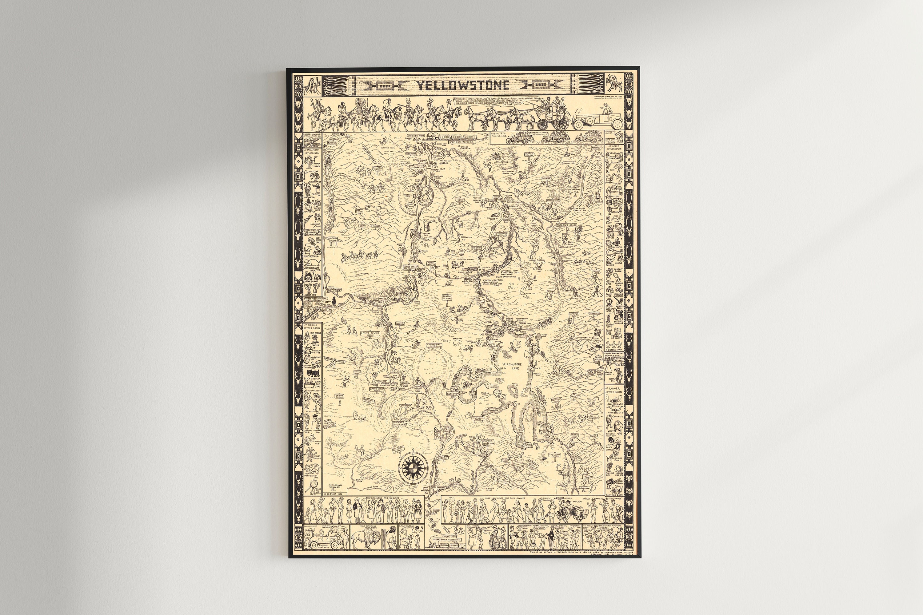 1931 Yellowstone National Park Map - Vintage Humorous Illustrated Old ...