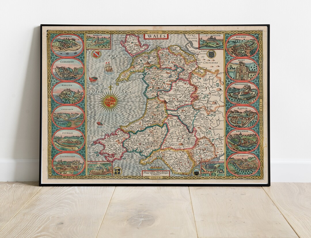 Old Map of Wales, Cymru by John Speed, 1611 - Cities, Towns, Counties ...
