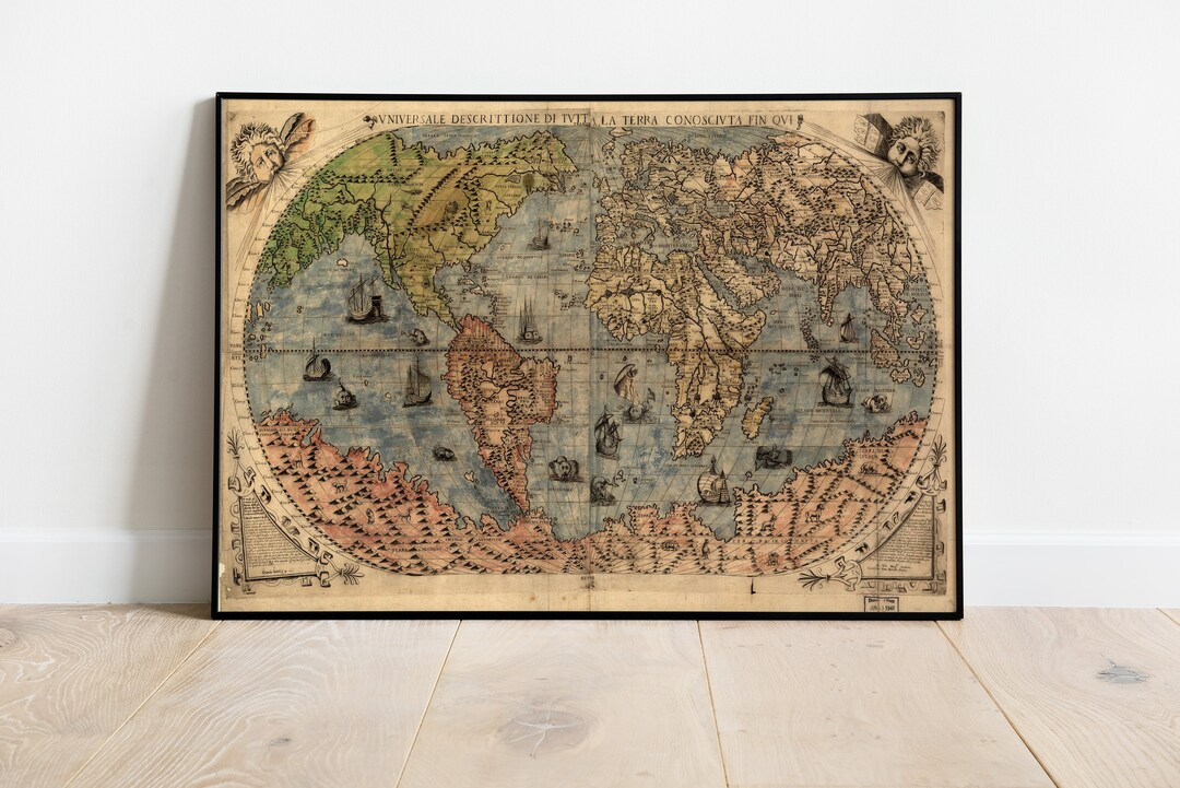 1565 Known World Map and of the Americas by Gastaldi Bertelli - Vintage ...