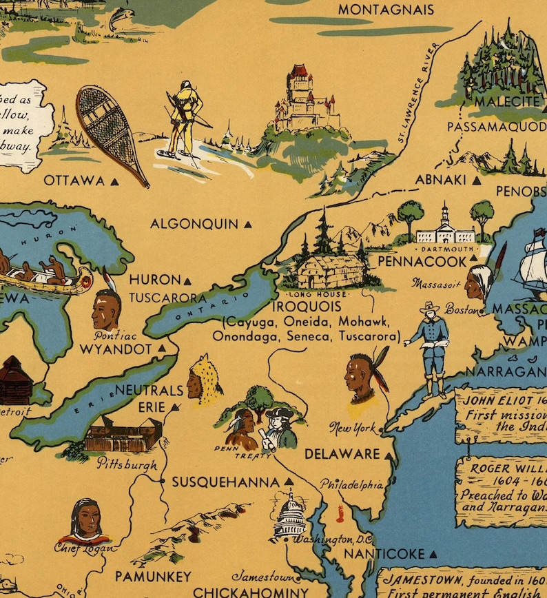 Old Map of Native Americans 1944 - Indians of USA: Historic Tribes ...