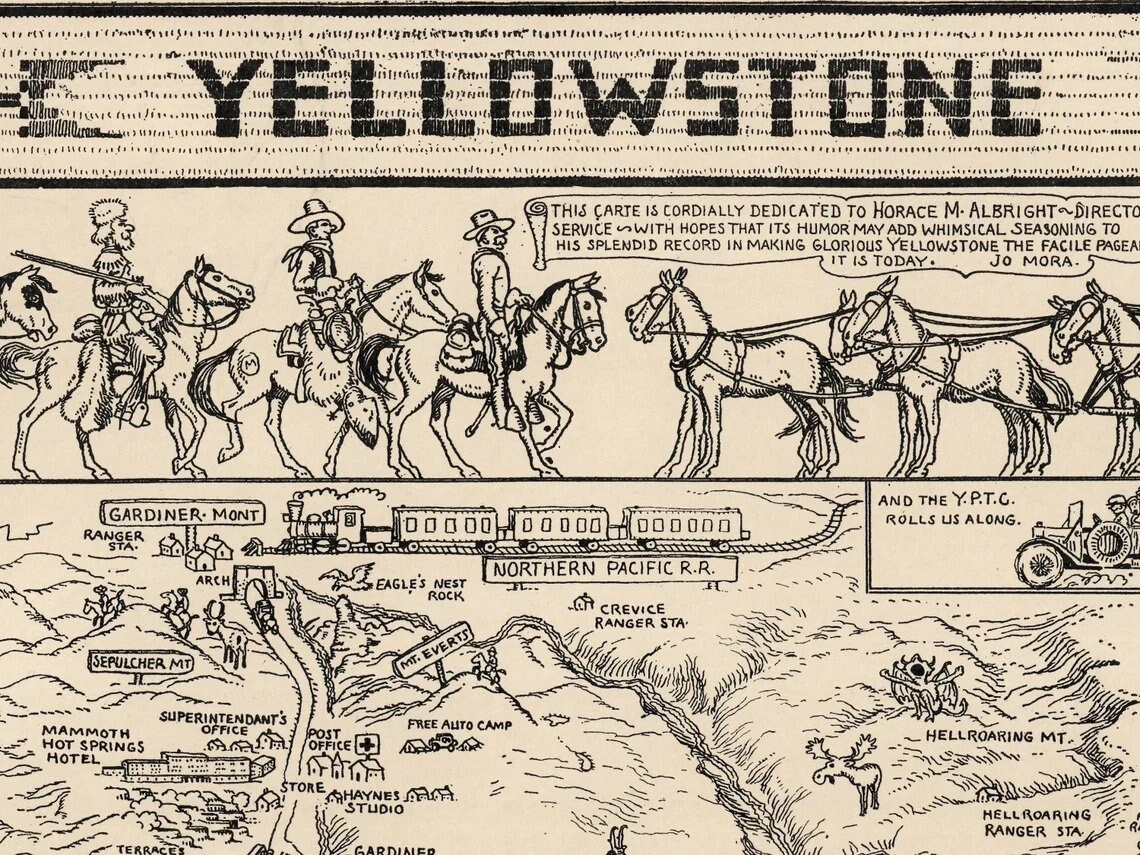 1931 Yellowstone National Park Map - Vintage Humorous Illustrated Old ...