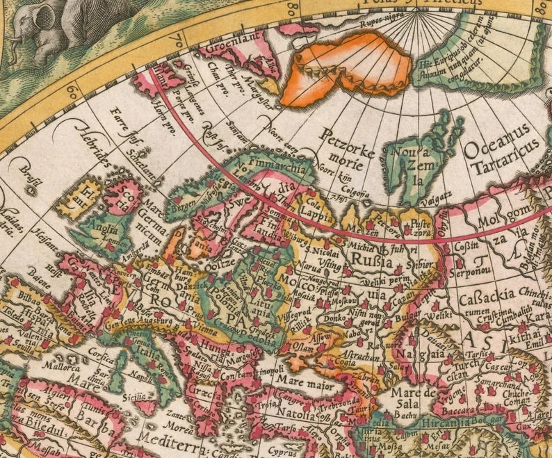 Mapa del Viejo Mundo, 1596 - Mapa raro del Atlas temprano por Johannes Baptista Vrients - regalo ...