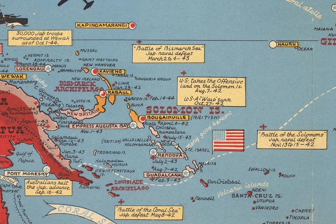 Old World War 2 Map of the Pacific and Tokyo in 1942 by Stanley Turner ...