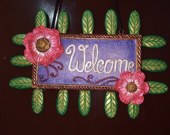 Hanging Welcome Pottery Sign - Etsy