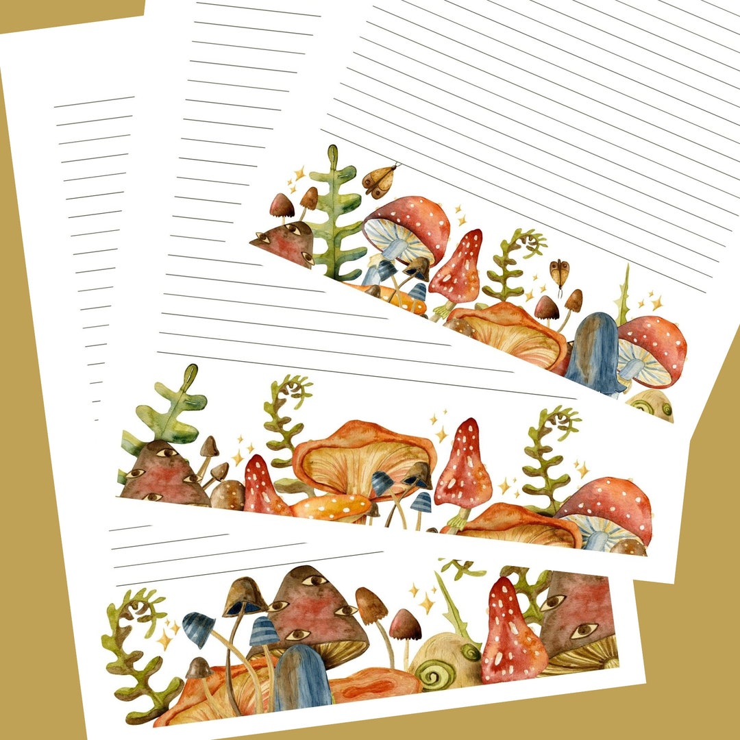 Mushroom Stationery Printable Fungi Writing Paper Forest Nature ...
